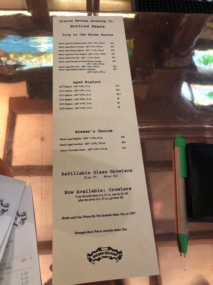 Online Menu of Sierra Nevada Brewing Restaurant, Chico, California ...