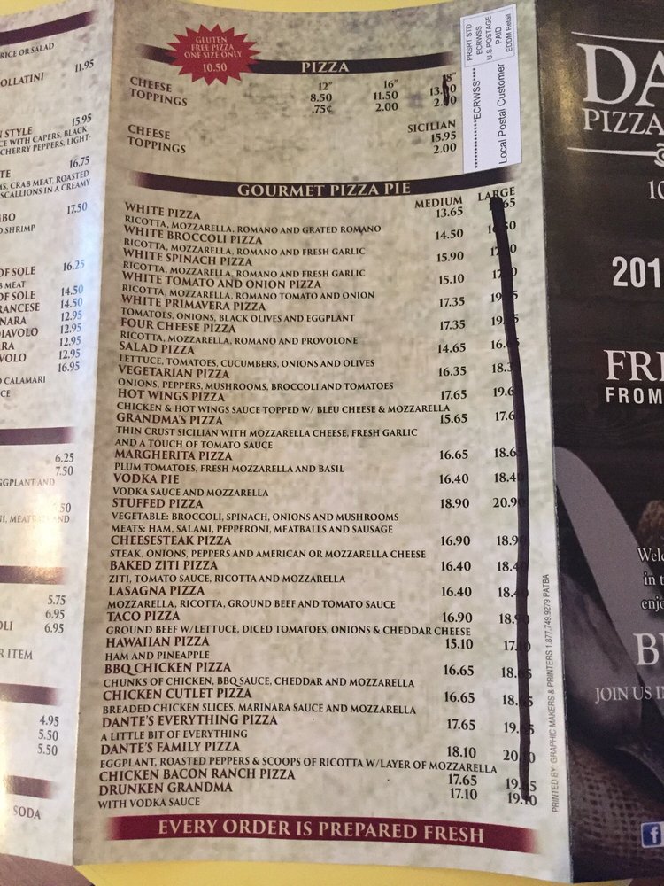 Online Menu of Dantes Pizza & Restaurant Restaurant, Cresskill, New ...