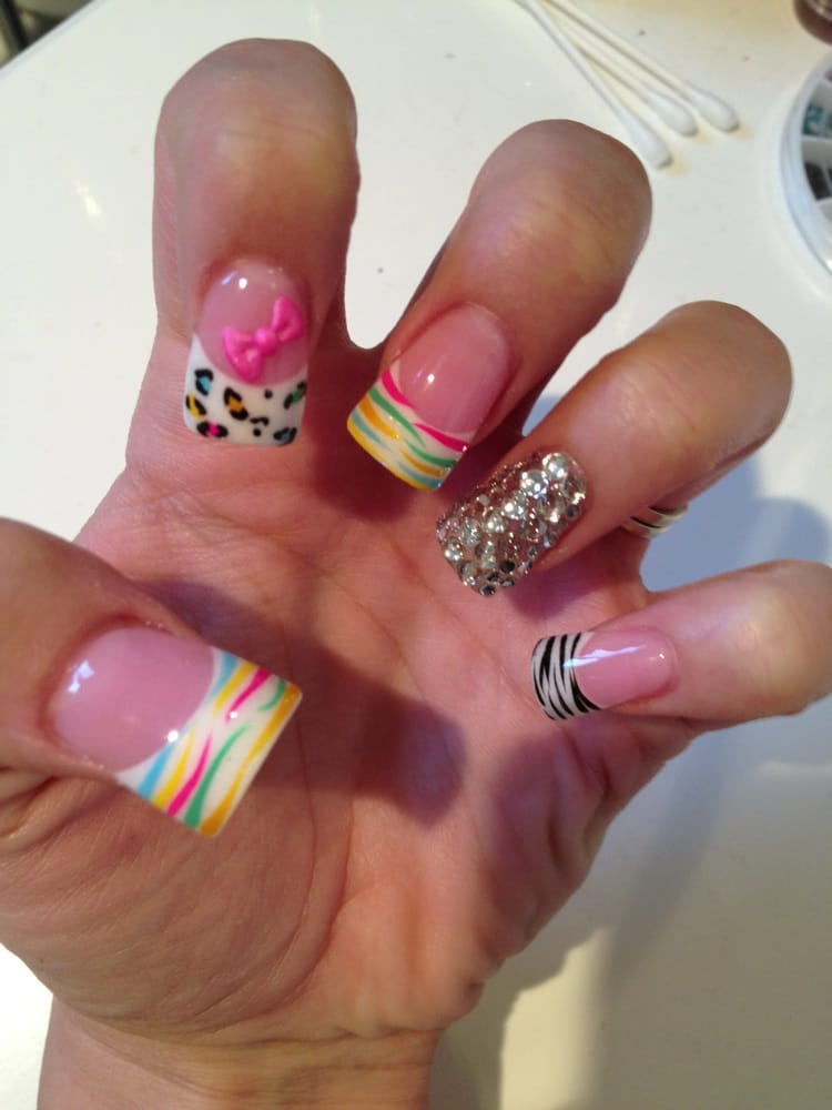 Rainbow And Rhinestone Nails Done By BeBe Yelp rainbow-and-rhinestone-nails-done-by-bebe-yelp