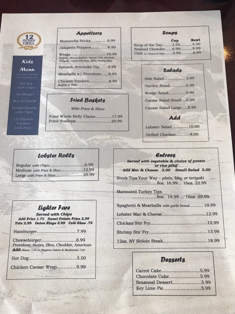 12 Ocean Grill - Seafood - 12 Ocean Blvd, Seabrook, NH - Restaurant ...