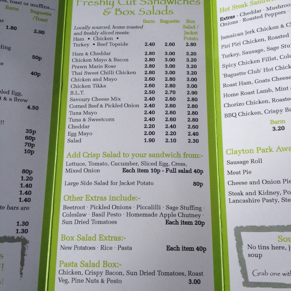 Menu at Baguettes fast food, Rochdale