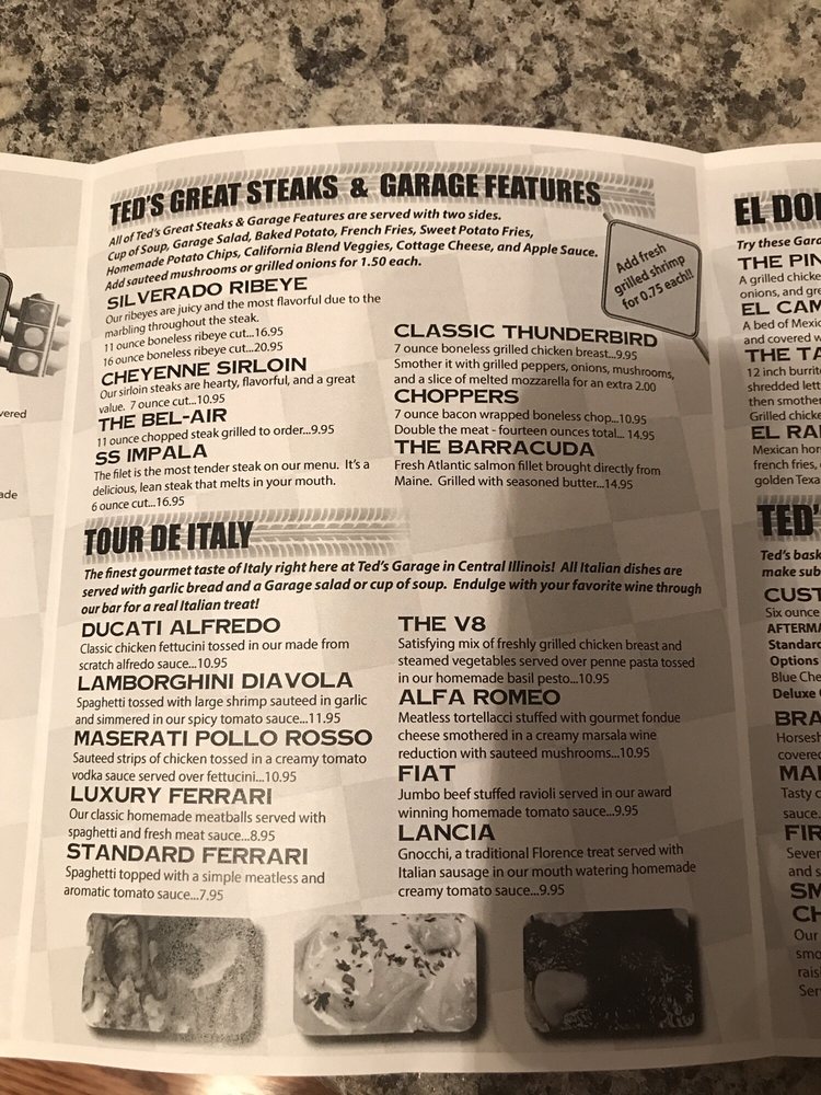 Online Menu of Teds Garage Restaurant, Clinton, Illinois, 61727 - Zmenu