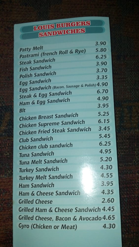 Louis Burgers Menu Upland California | Paul Smith