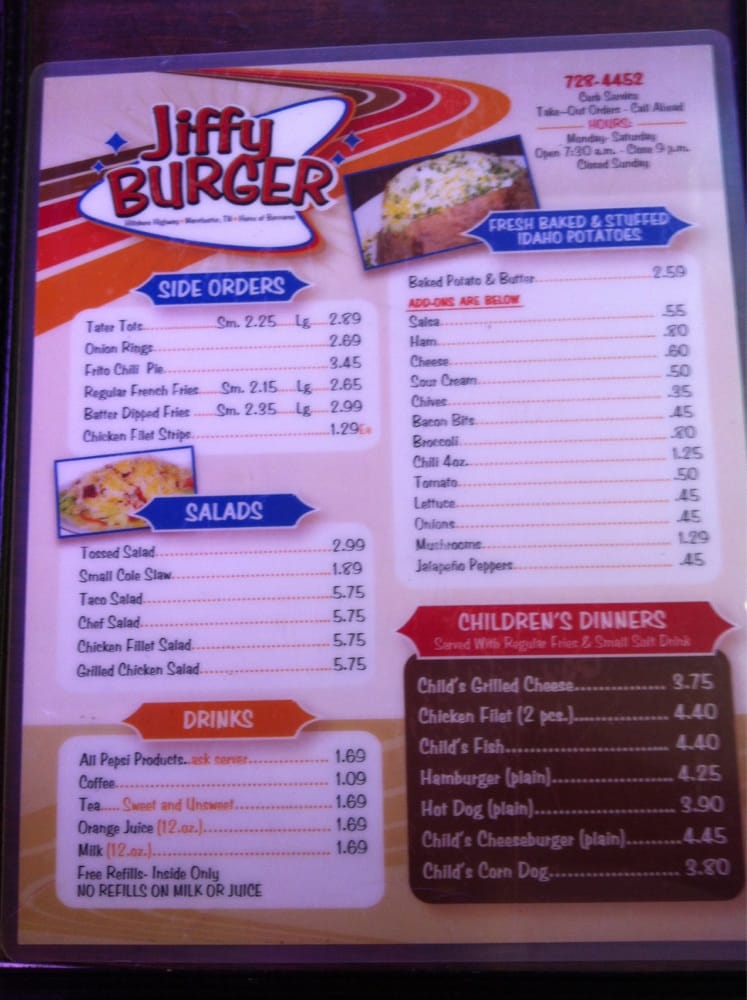 Online Menu of Jiffy Burger Restaurant, Manchester, Tennessee, 37355 ...