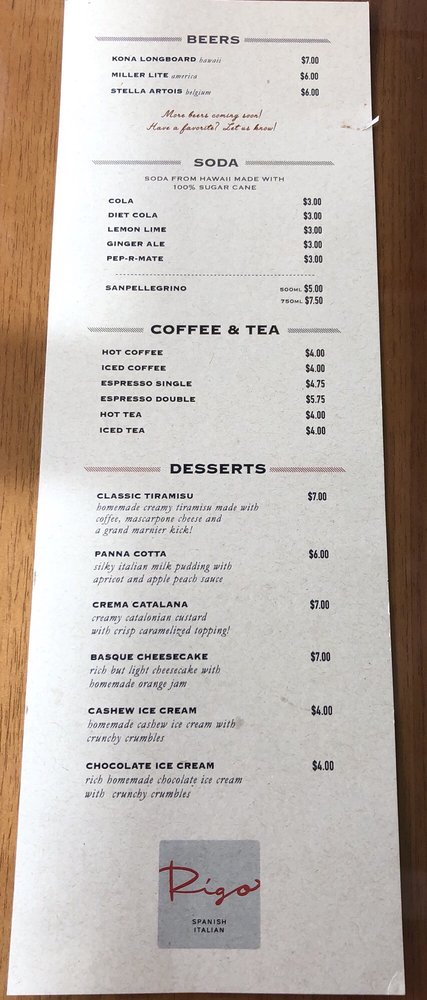 Online Menu of Rigo Restaurant, Honolulu, Hawaii, 96816 - Zmenu