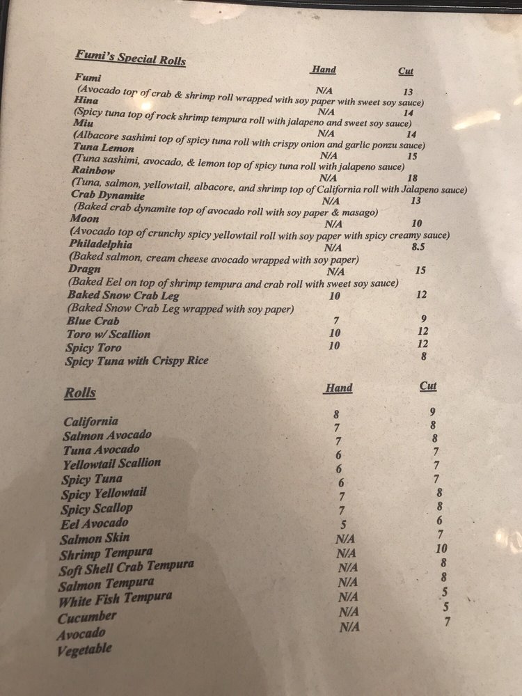 Online Menu of Sushi Fumi Restaurant, Los Angeles, California, 90048 ...