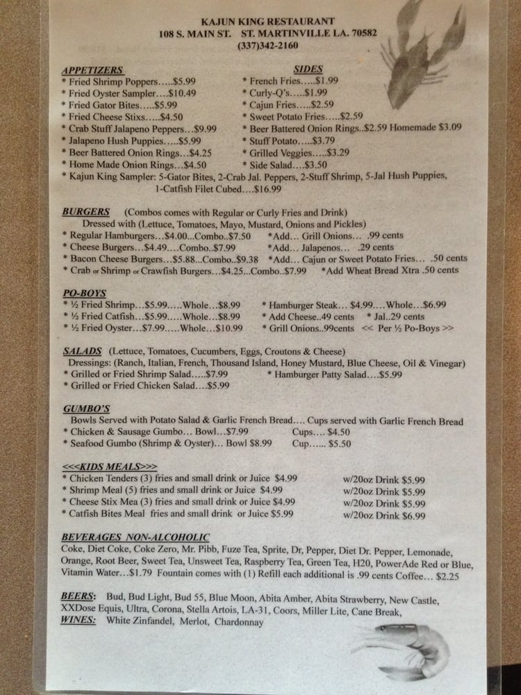 Online Menu of Kajun King Restaurant, Saint Martinville, Louisiana ...